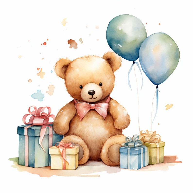 Birthday Teddy Bear Clipart High Quality PNG Nursery Decor - Etsy