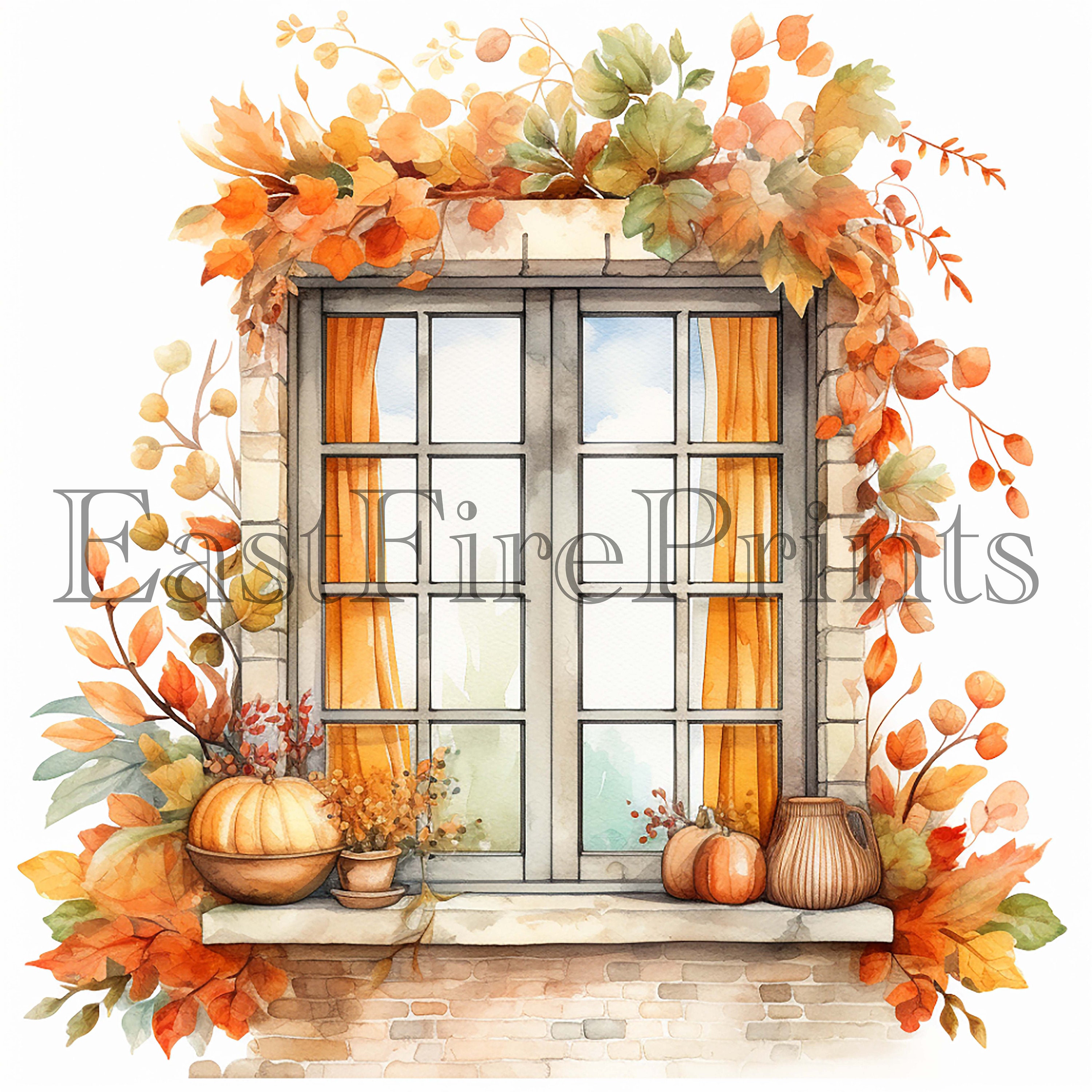 Watercolor Autumn Window Clipart PNG Fall Clip Art - Etsy