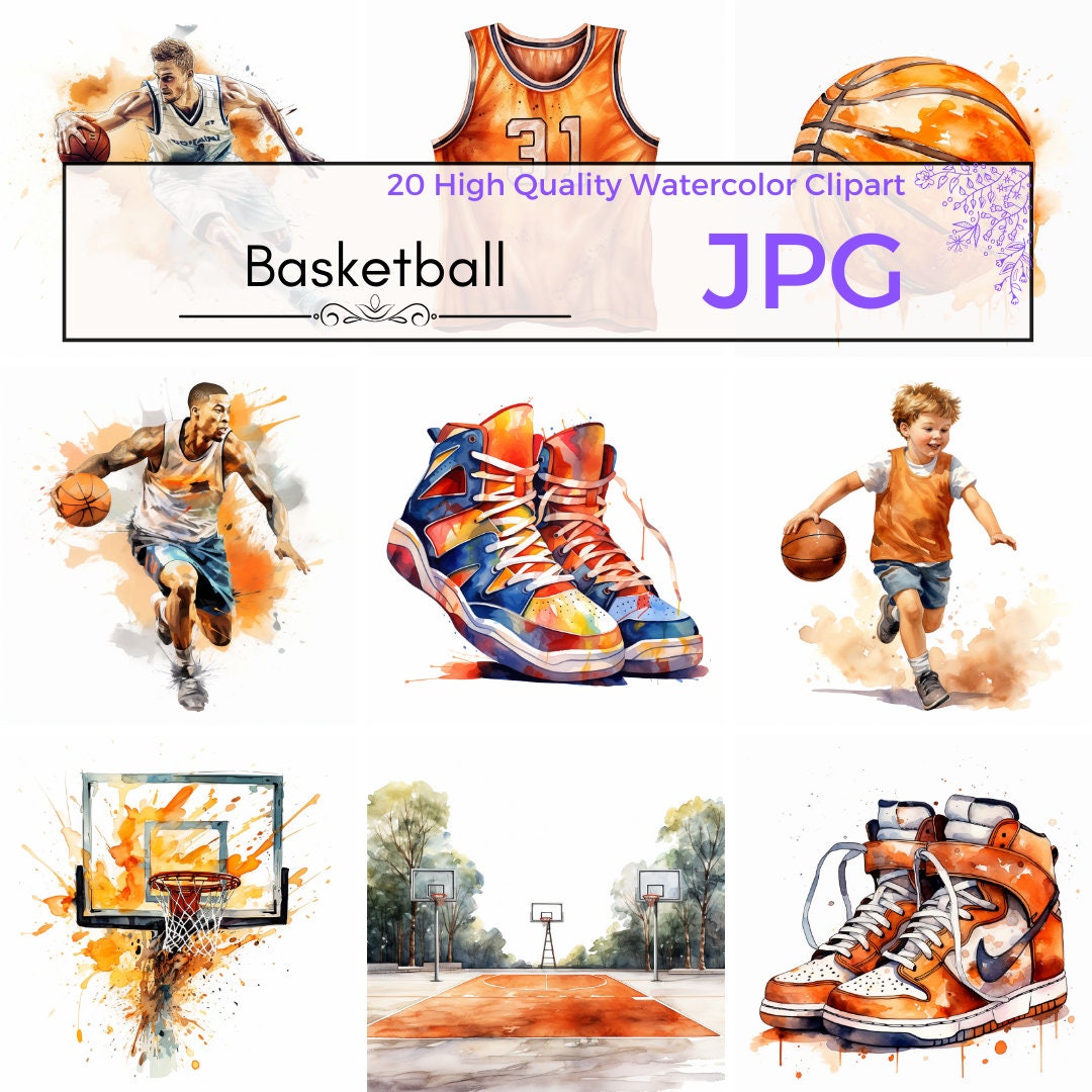 Watercolor Basketball Clipart, Sports Clipart Jpg Kids Basketball ...