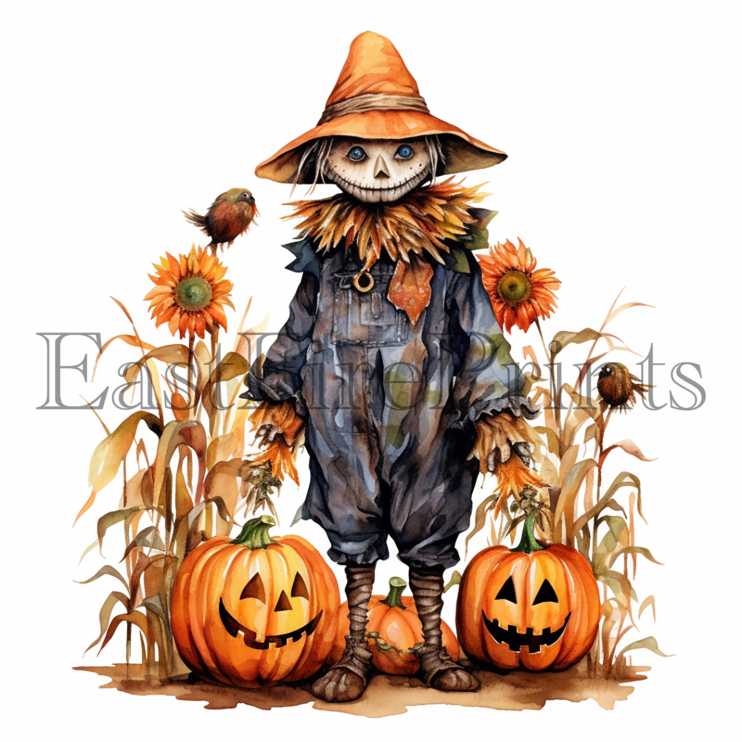 20 Halloween Pumpkin Scarecrow Watercolor Clipart High - Etsy