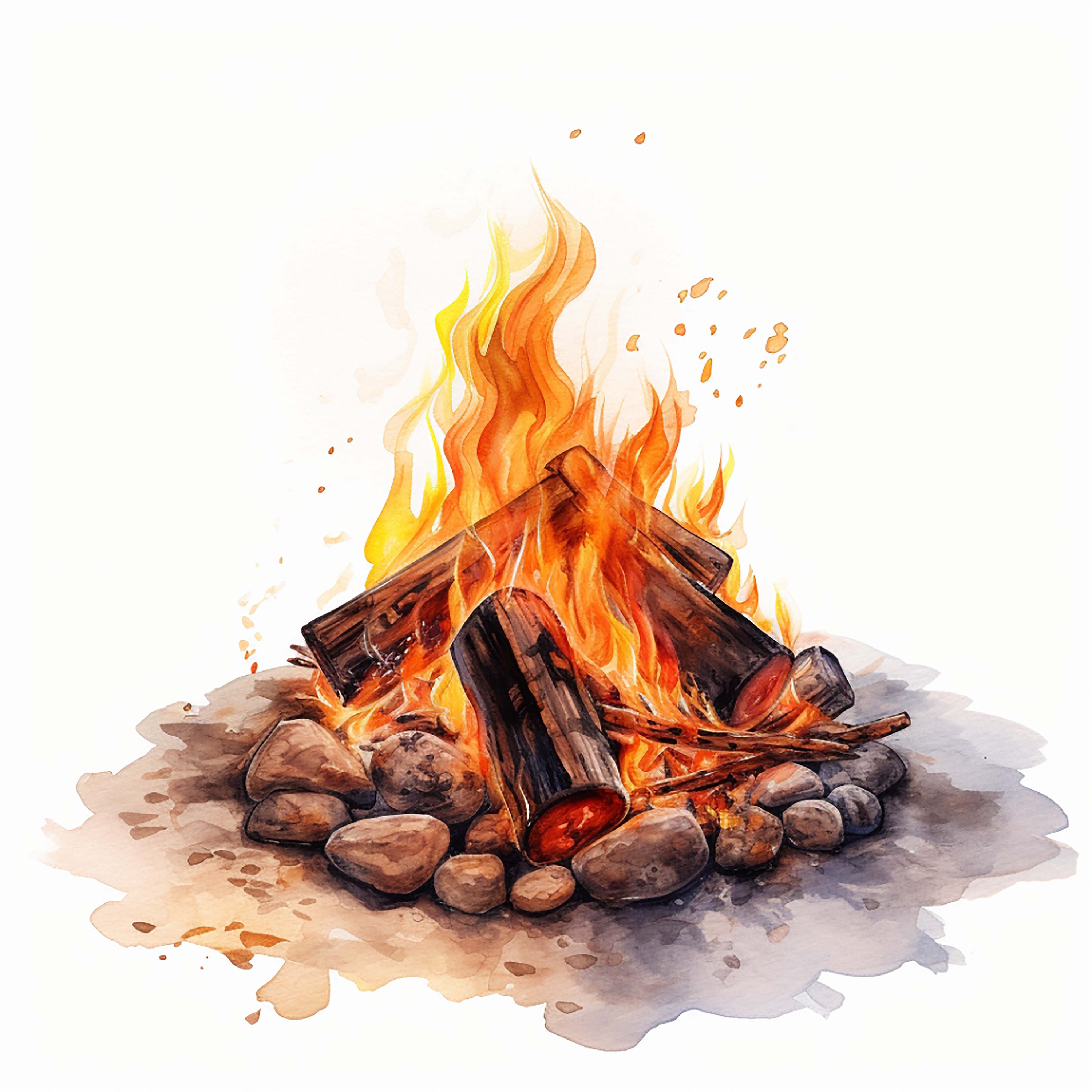 Watercolor Campfire Clipart High Quality JPG Forest Clipart - Etsy
