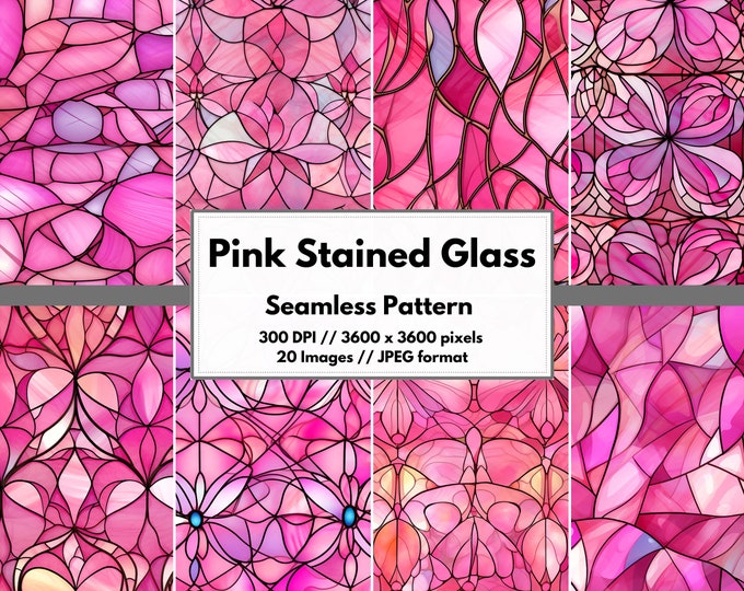 Pink Stained Glass Digital Paper, High Quality JPG, Pink Seamless ...