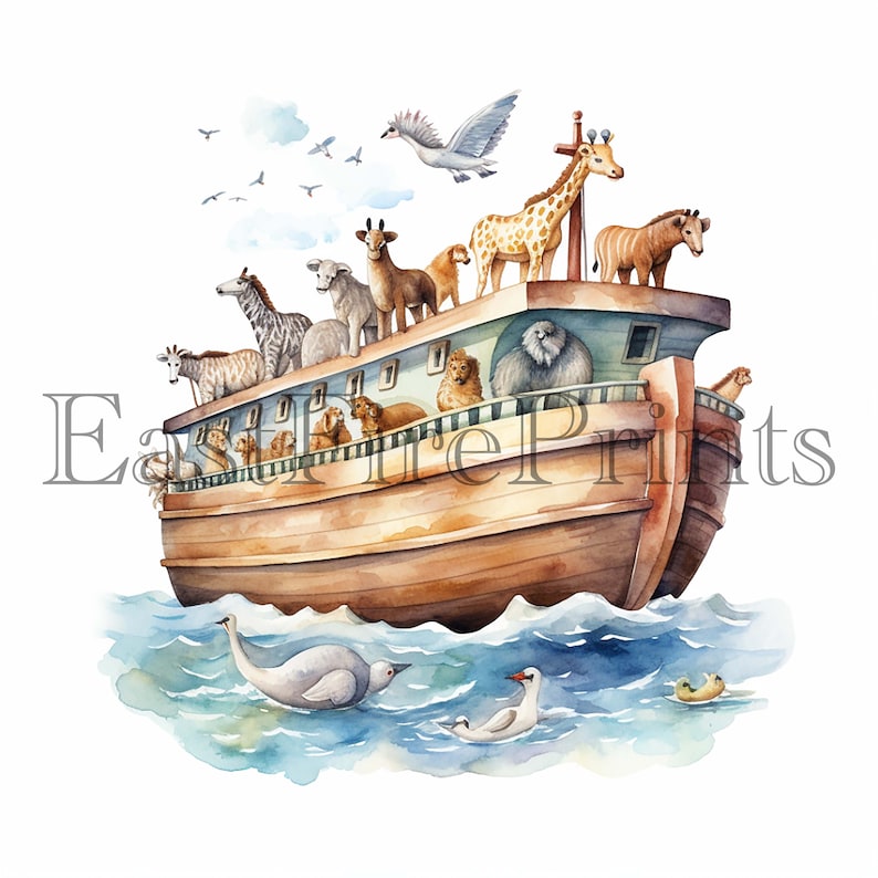 Watercolor Noah's Ark Clipart High Quality Png Christian - Etsy