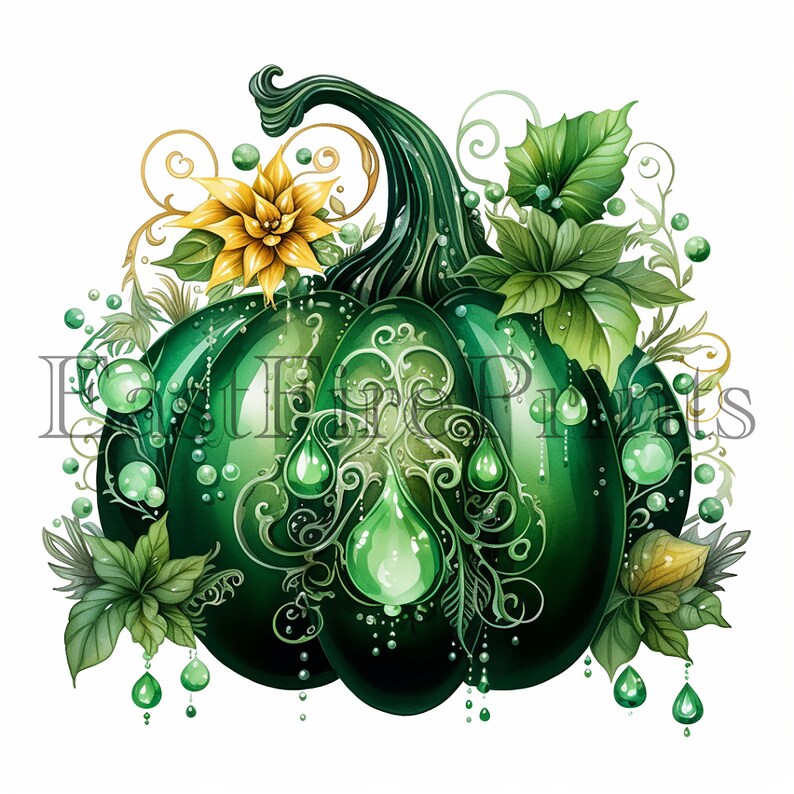 Gem Green Pumpkin Clipart Bundle Watercolor Clipart - Etsy