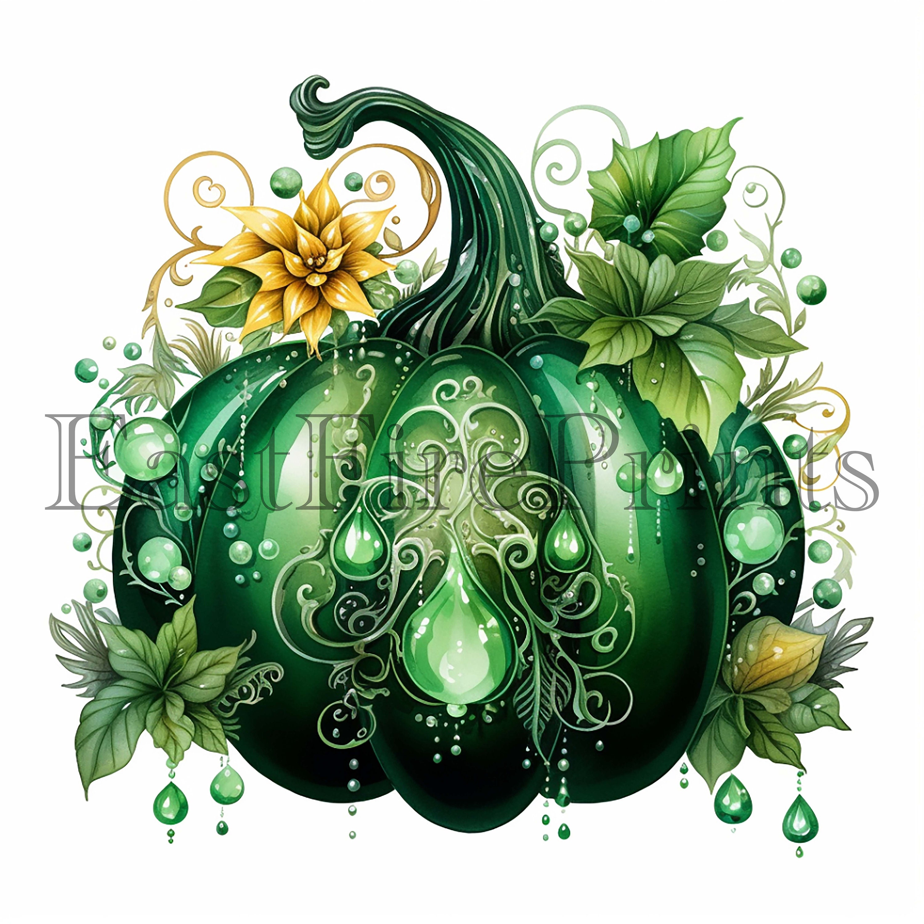 Gem Green Pumpkin Clipart Bundle Watercolor Clipart - Etsy