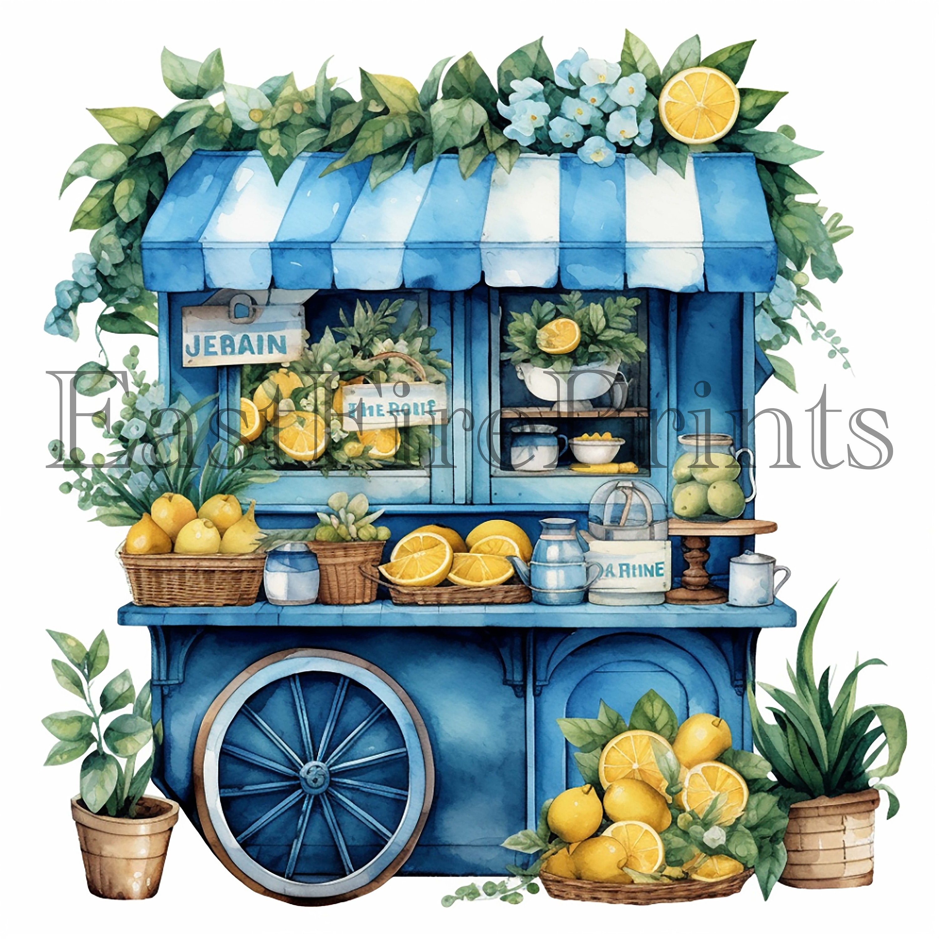 Watercolor Blue Lemonade Stand Clipart PNG Files High Quality - Etsy