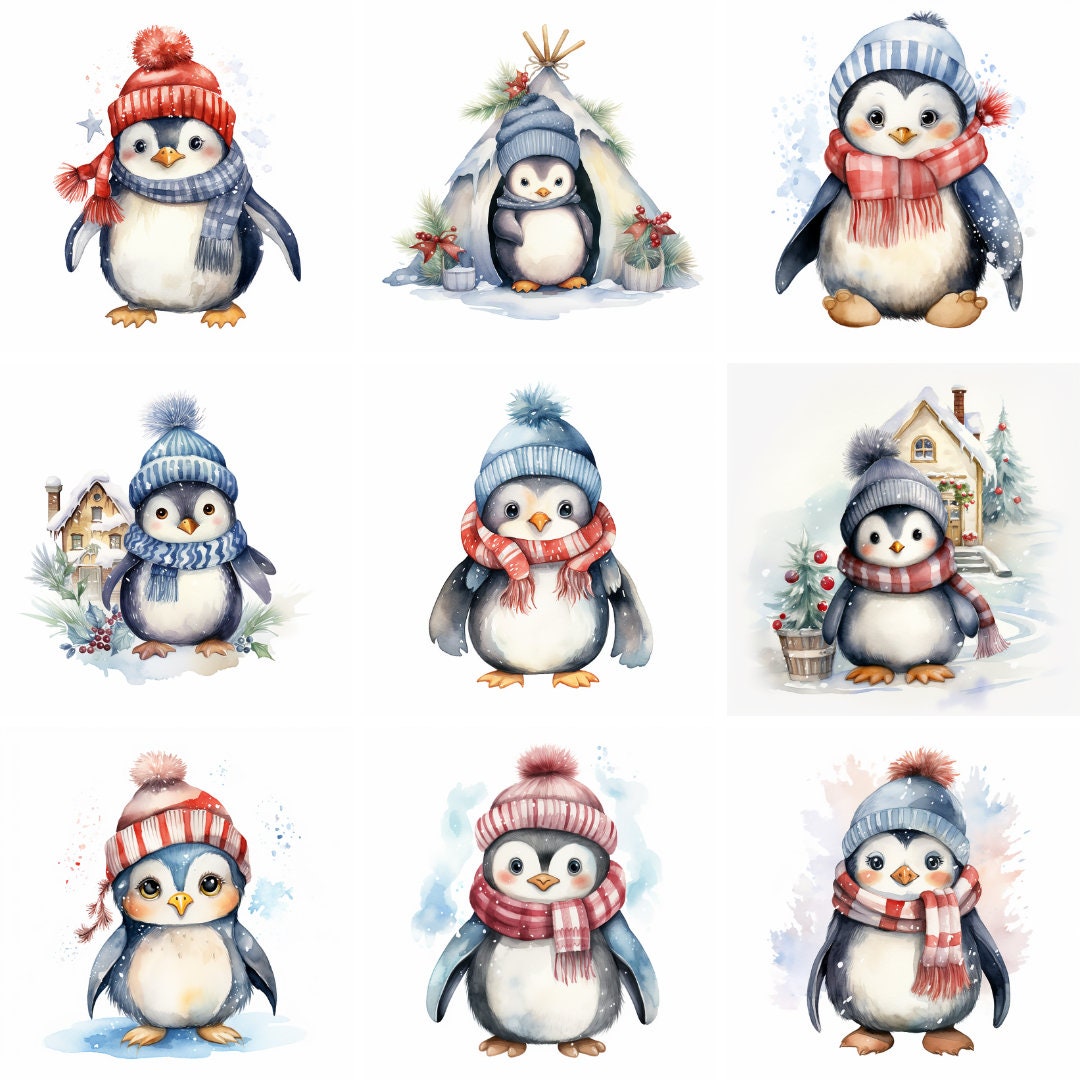 Watercolor Christmas Penguin Clipart, High Quality Png, Clip Art Cute ...