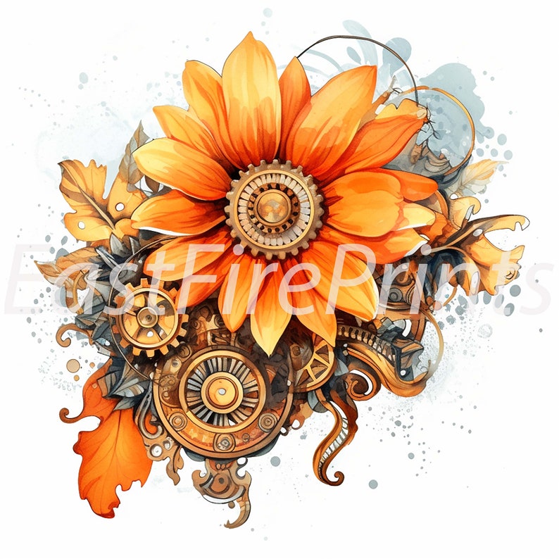 20 Steampunk Flowers Watercolor Clipart PNG Steampunk Roses - Etsy