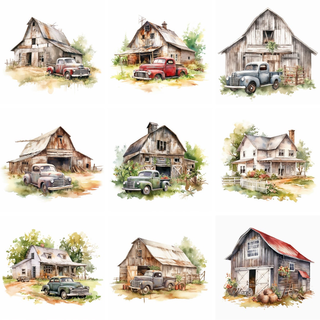 20 PNG Watercolor Rustic Farm Barns Clipart Scrapbooking - Etsy