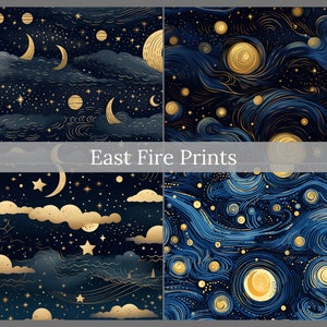 Celestial Starry Night Digital Paper, High Quality JPG, Starry Night ...