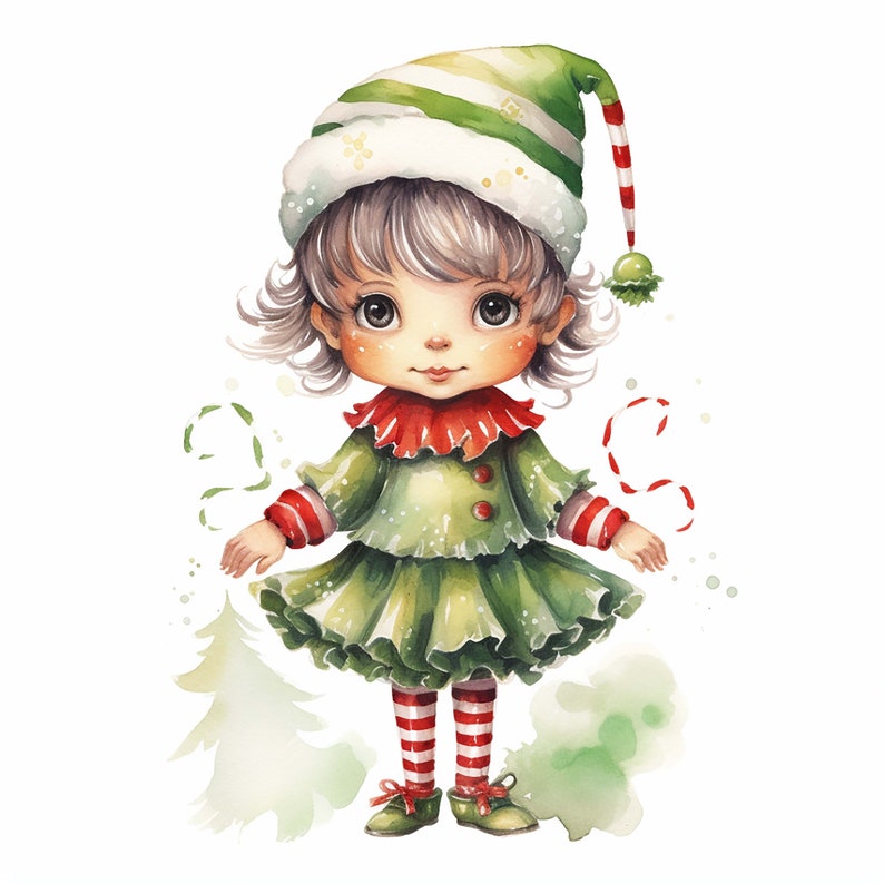 Watercolor Christmas Elf Clipart Christmas Jpg Holiday - Etsy