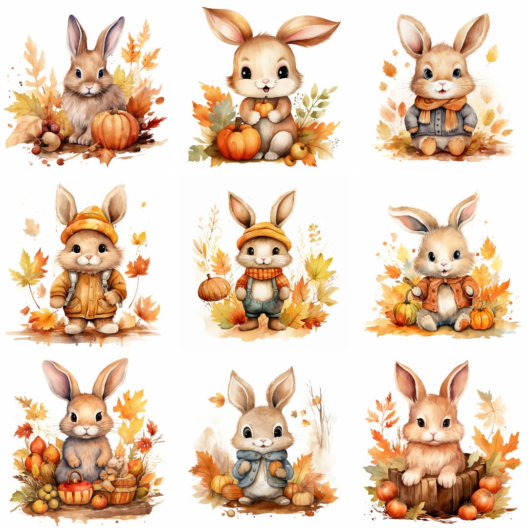 Autumn Bunny Clipart High Quality Png Fall Clipart Autumn Art - Etsy