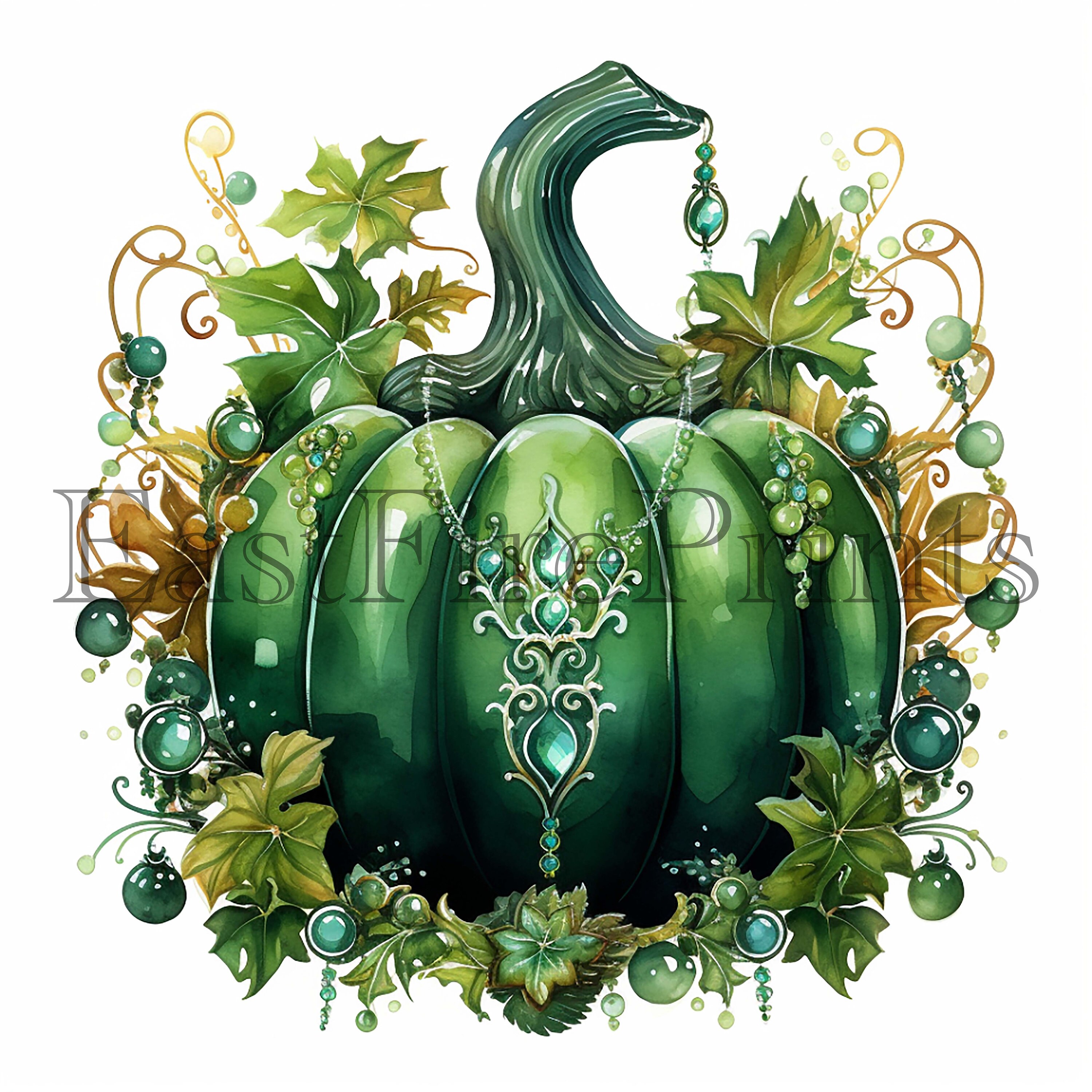 Watercolor Gem Green Pumpkin Clipart Fantasy Png Halloween - Etsy