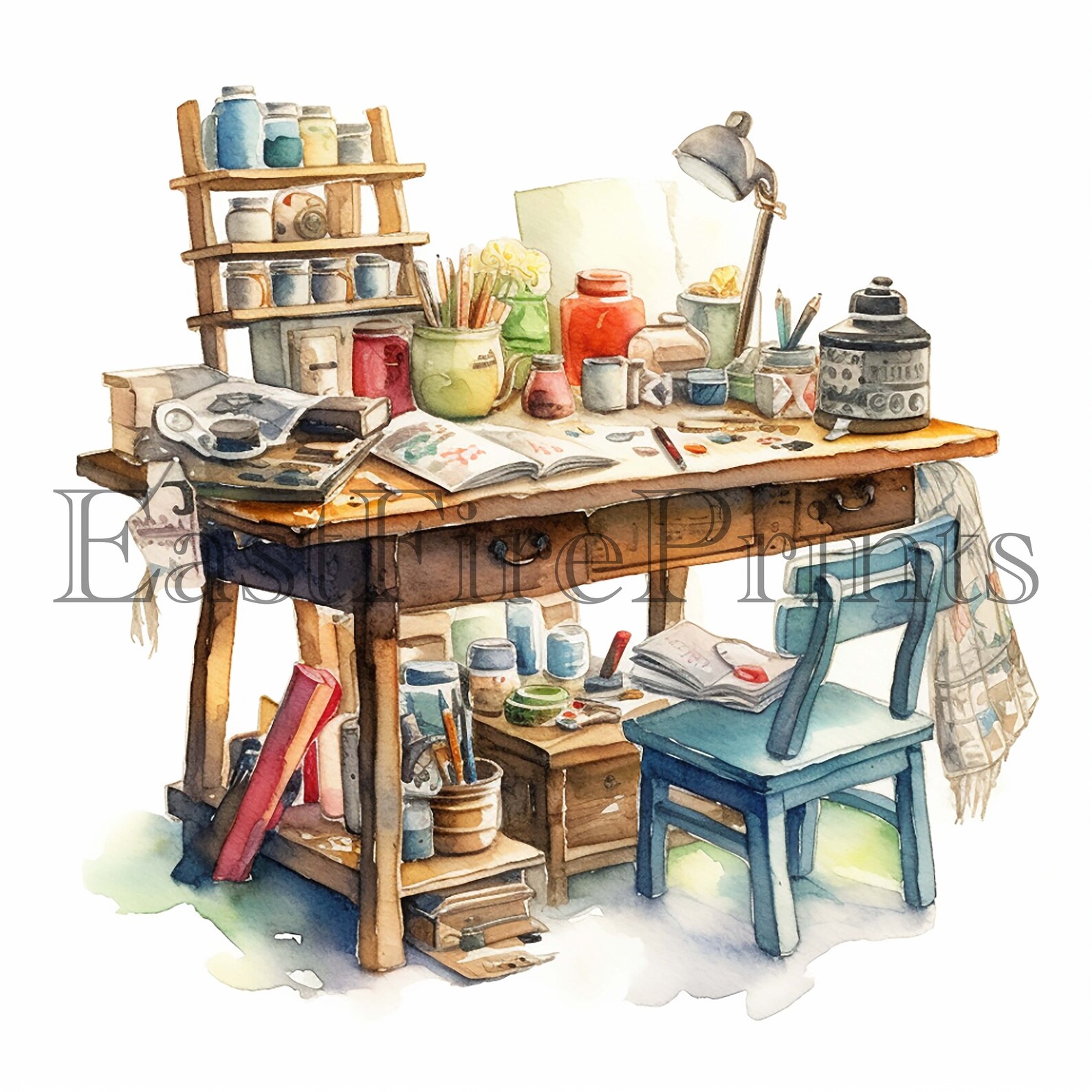 20 Watercolor Desk Scene Clipart Cute Rustic Floral Work - Etsy
