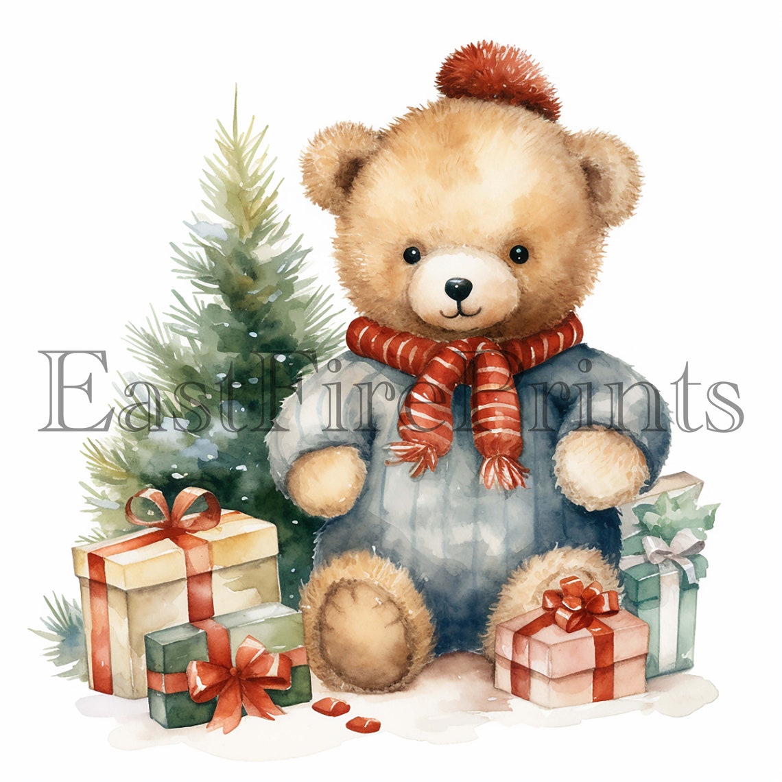Watercolor Christmas Teddy Bear Clipart High Quality Png - Etsy
