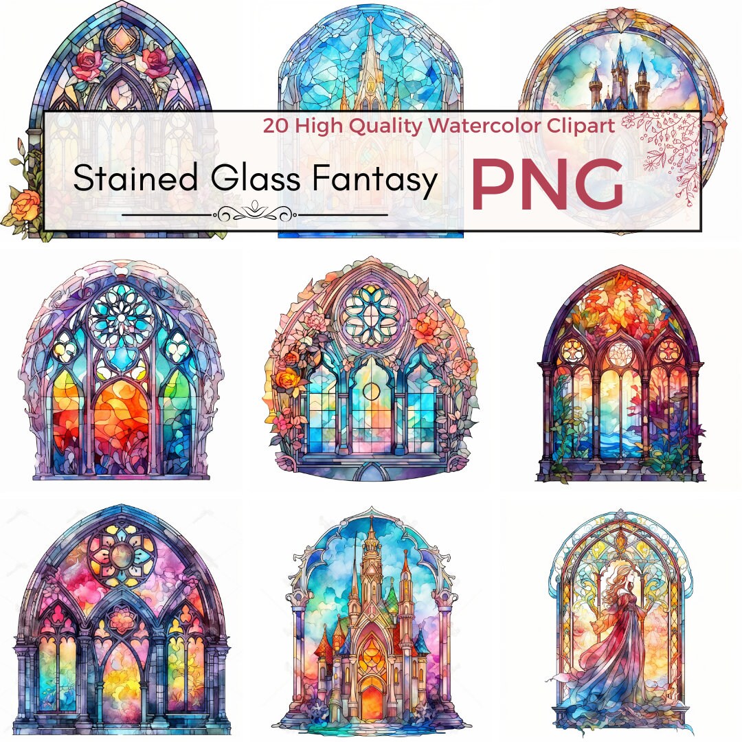 20 Watercolor Stained Glass Fantasy Clipart Digital Download - Etsy