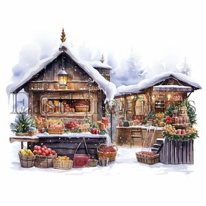 20 Winter Village Market Watercolor Clipart, High Quality Png ...