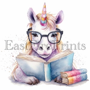 20 Watercolor Booklover Animals Clipart, Reading Animals Clipart, Book ...