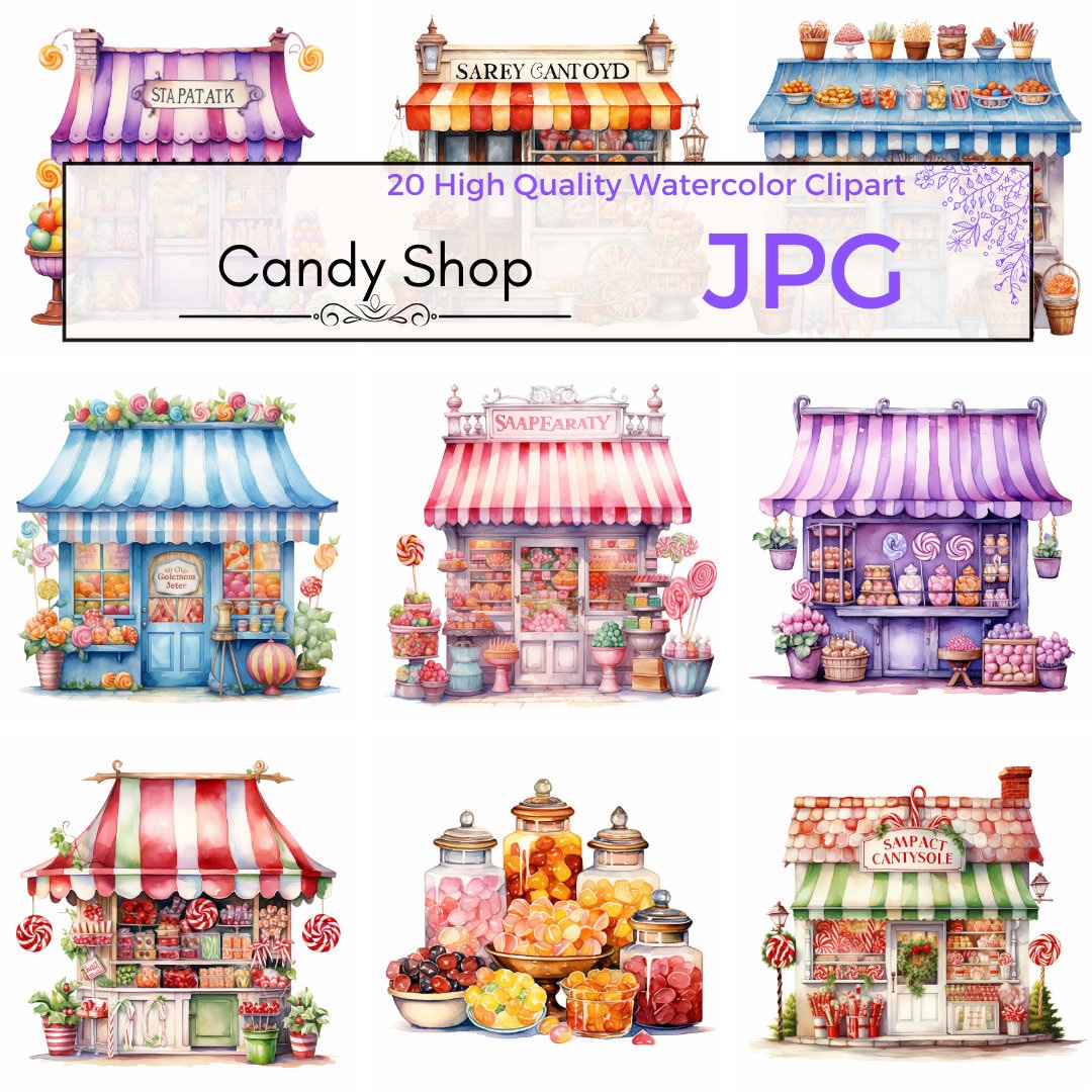 Watercolor Candy Shop Clipart, Dessert Clipart Sweets Clipart Kids Food ...