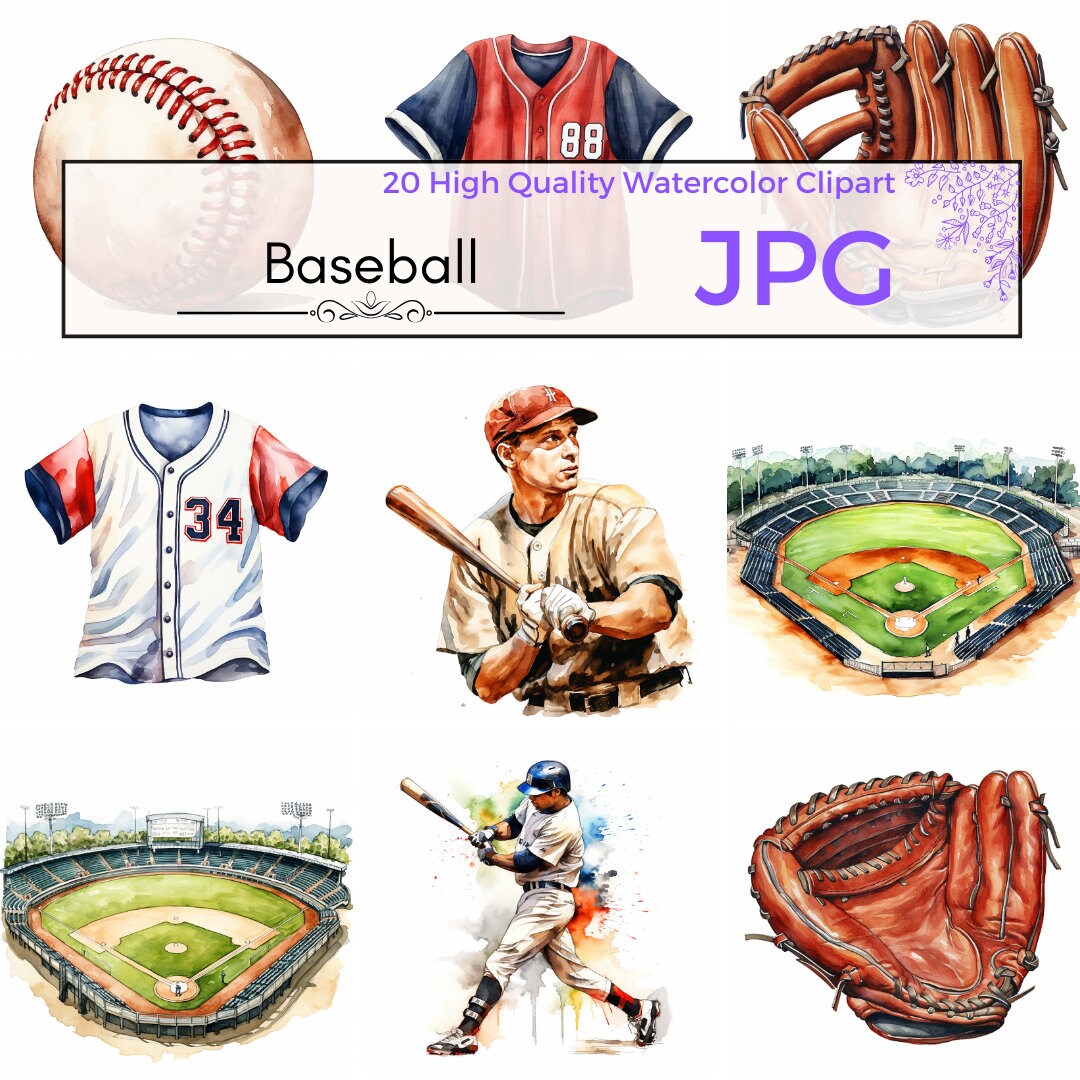 Watercolor Baseball Clipart, Jpg Baseball Printables Sports Clip Art ...