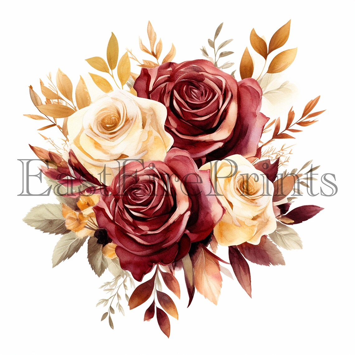 Maroon and Gold Rose Clipart Watercolor Clipart Floral - Etsy