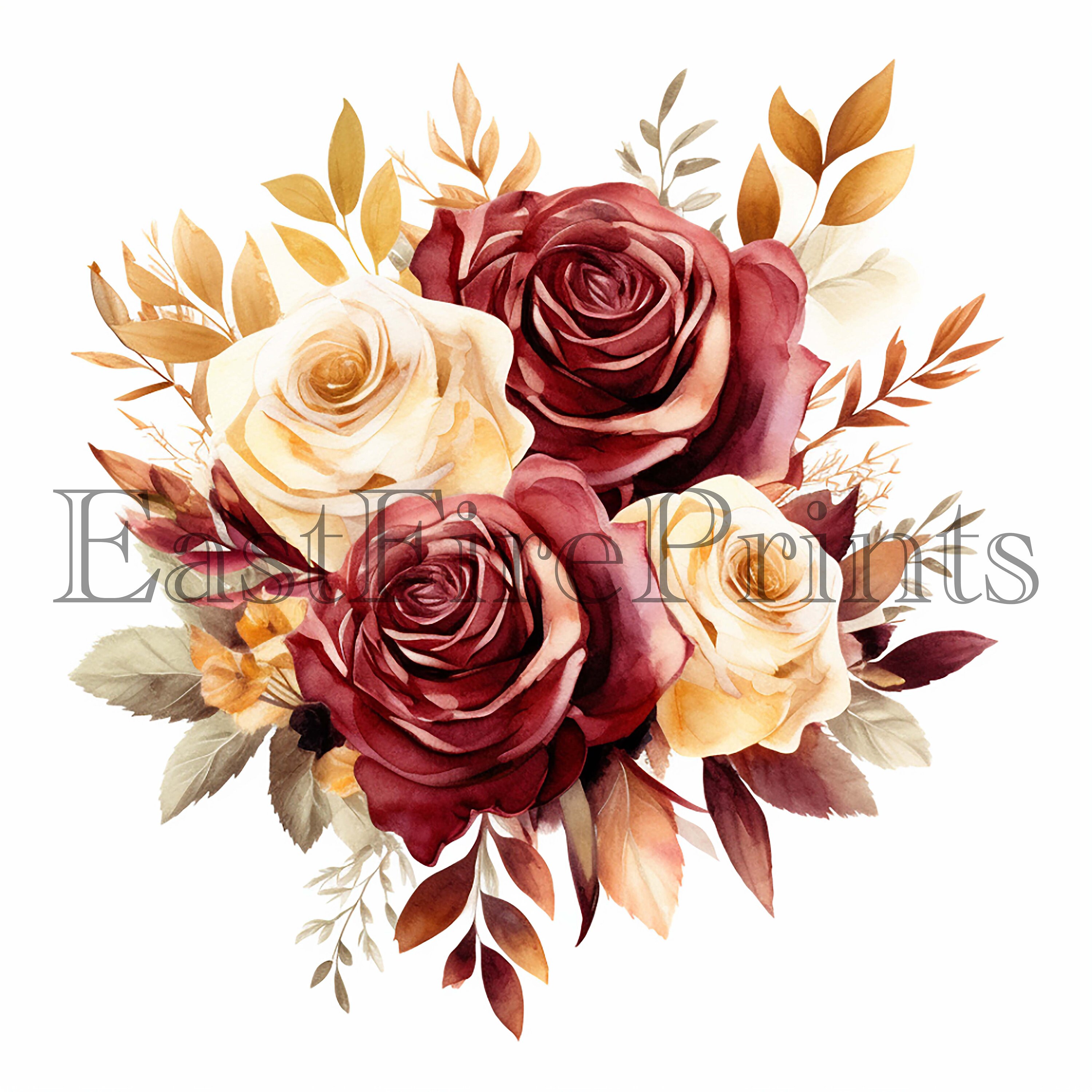 Maroon and Gold Rose Clipart Watercolor Clipart Floral - Etsy