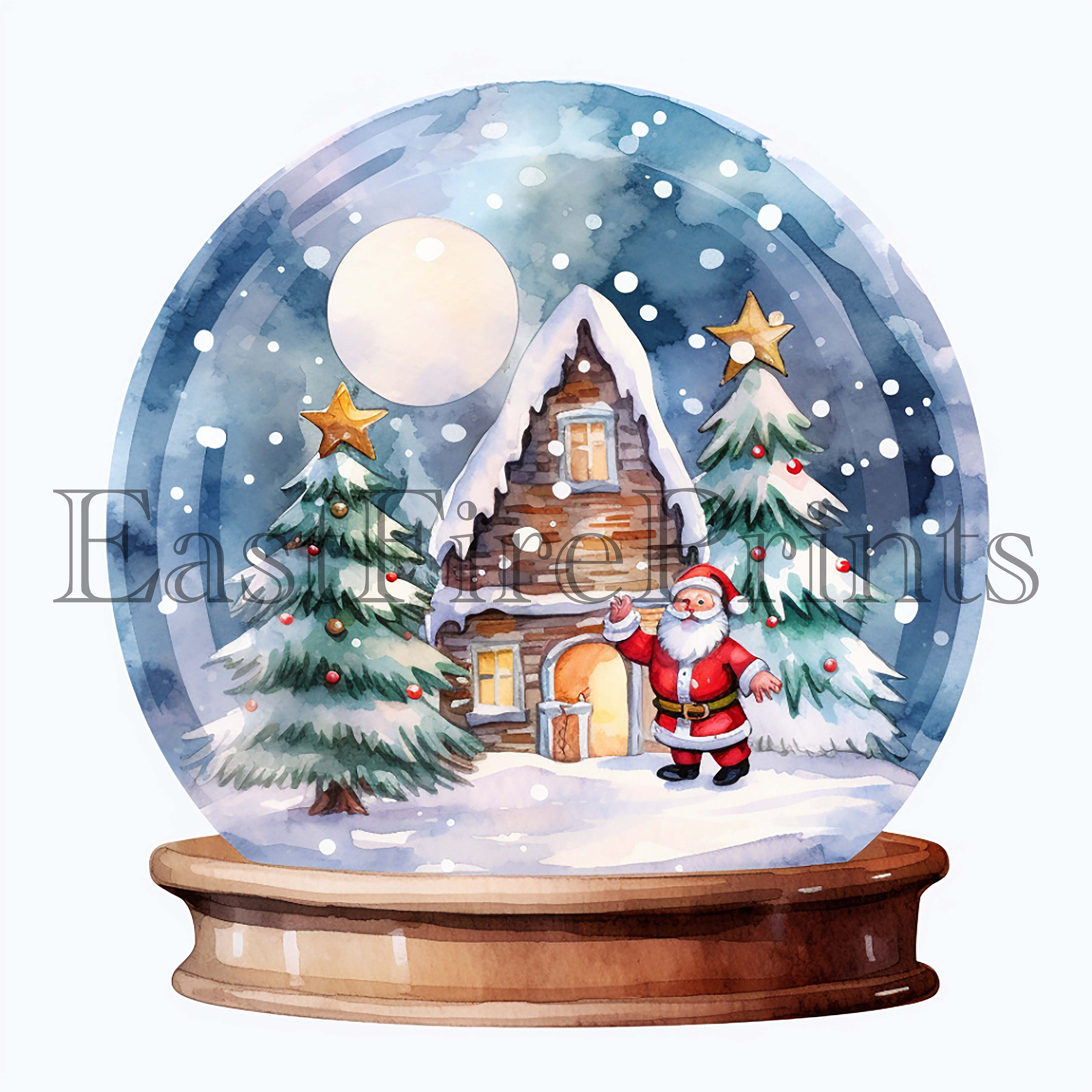 Watercolor Santa Snow Globe Clipart High Quality Png - Etsy