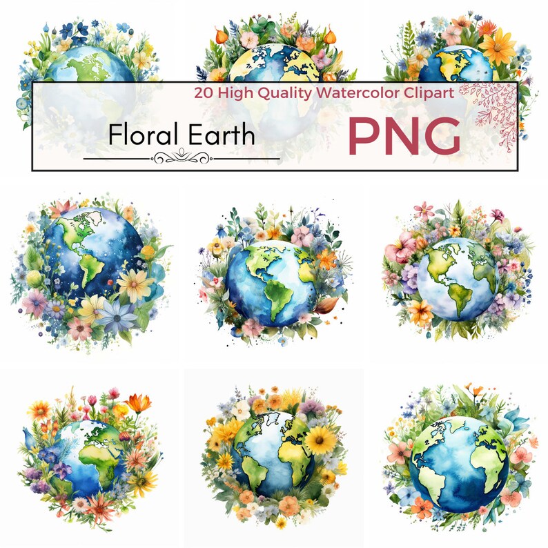 Floral Earth Clipart High Quality Png Planet Earth Day - Etsy