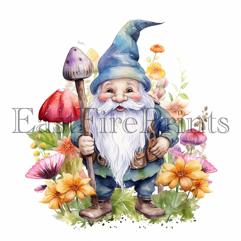 20 Watercolor Garden Gnome Clipart PNG Fantasy Floral - Etsy