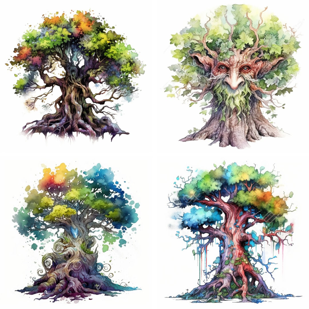 20 Watercolor Fantasy Tree Clipart Magical Trees Enchanted - Etsy