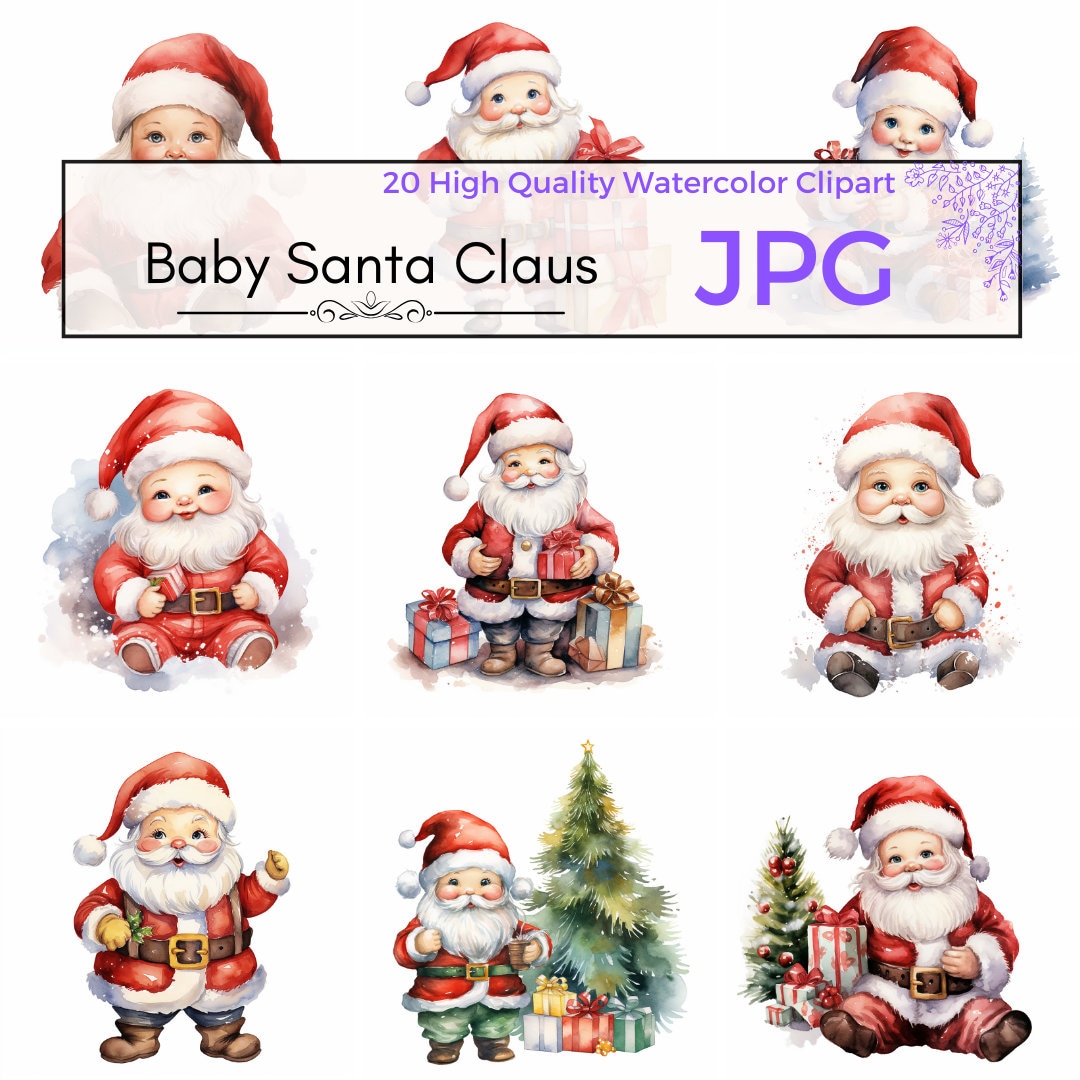 Watercolor Baby Santa Clipart, Christmas Clipart Nursery Santa Claus ...