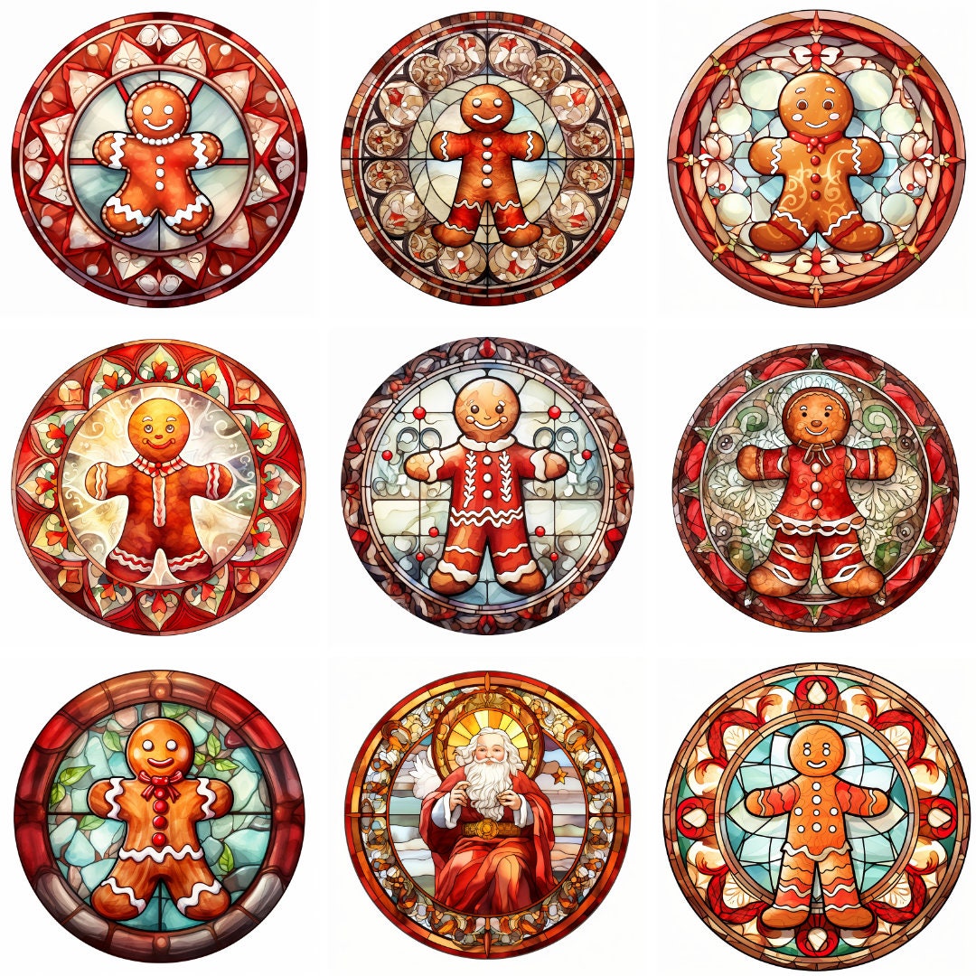 20 Gingerbread Man Stained Glass Clipart, Christmas Bundle Xmas ...