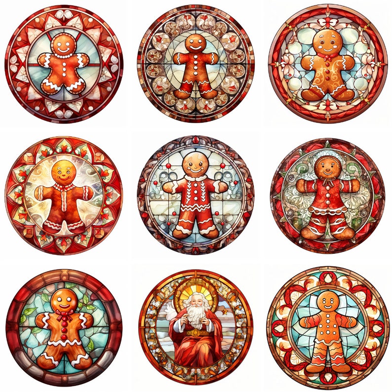 20 Gingerbread Man Stained Glass Clipart Christmas Bundle - Etsy