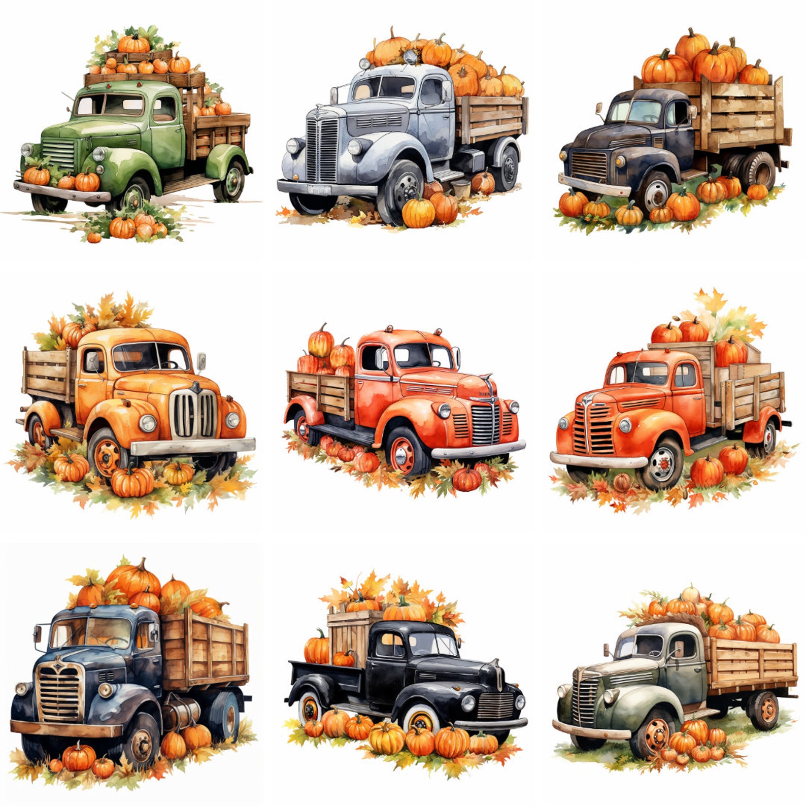 Watercolor Pumpkin Truck Clipart High Quality Png Autumn - Etsy
