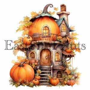 20 Pumpkin House Watercolor Clipart, High Quality Png, Cozy Cottage ...