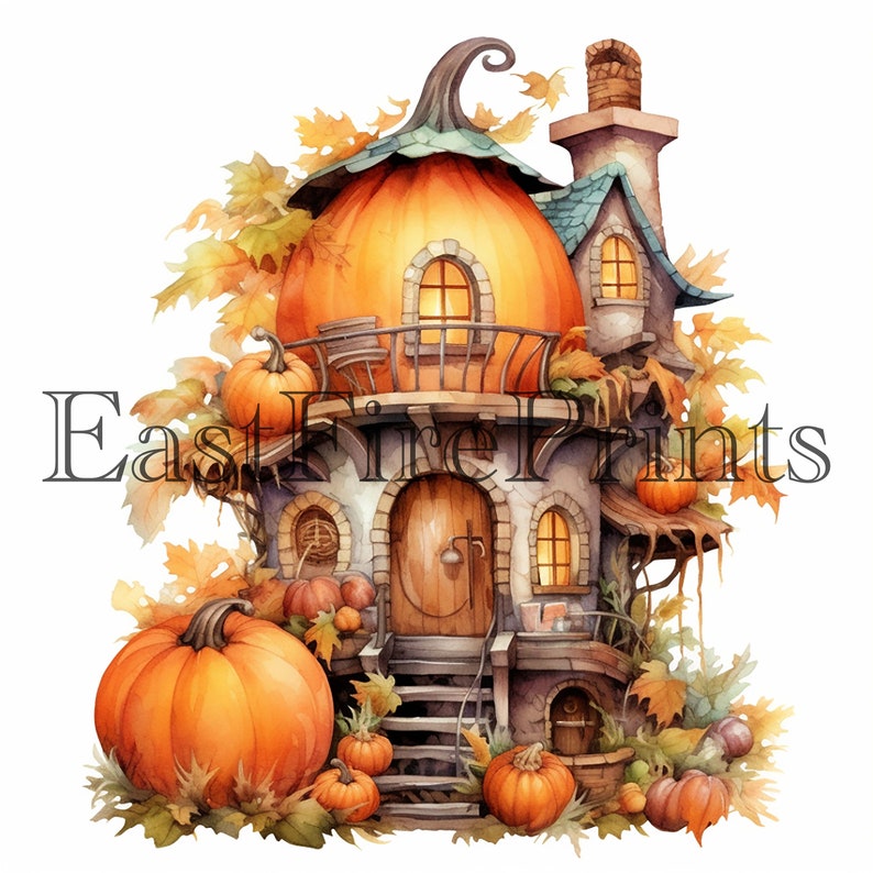 20 Pumpkin House Watercolor Clipart High Quality Png Cozy - Etsy
