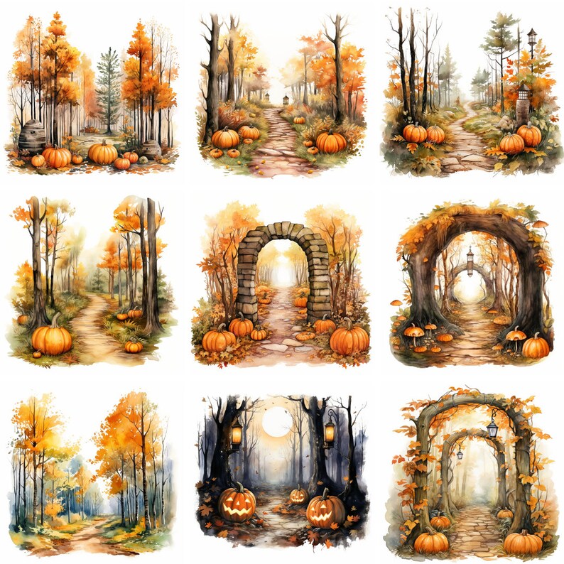 Autumn Forest Clipart Autumn Prints Fall Png Fall - Etsy