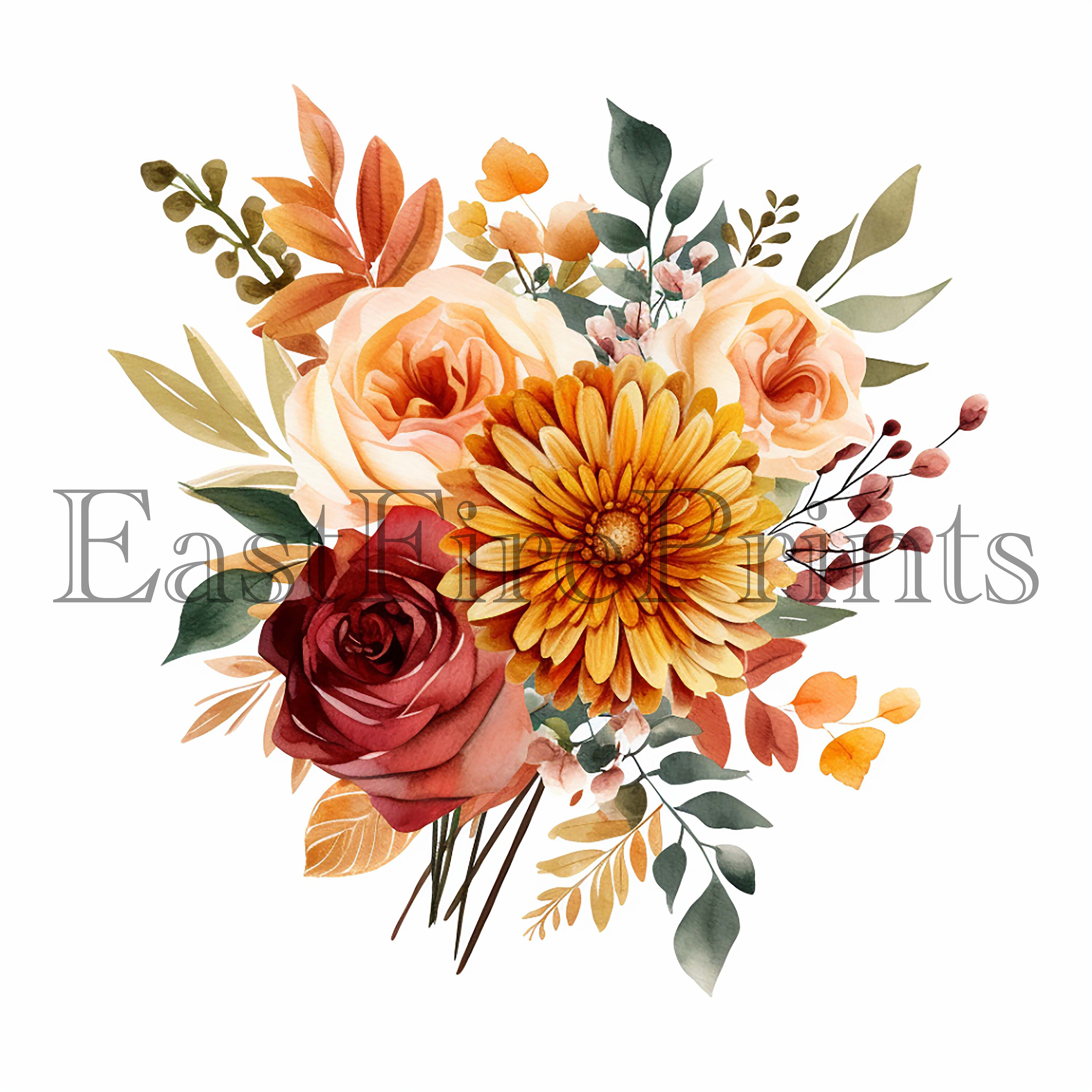 Watercolor Autumn Floral Clipart High Quality Png Autumn - Etsy