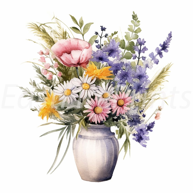 20 Watercolor Wildflower Bouquet Clipart Bundle Hand-painted - Etsy