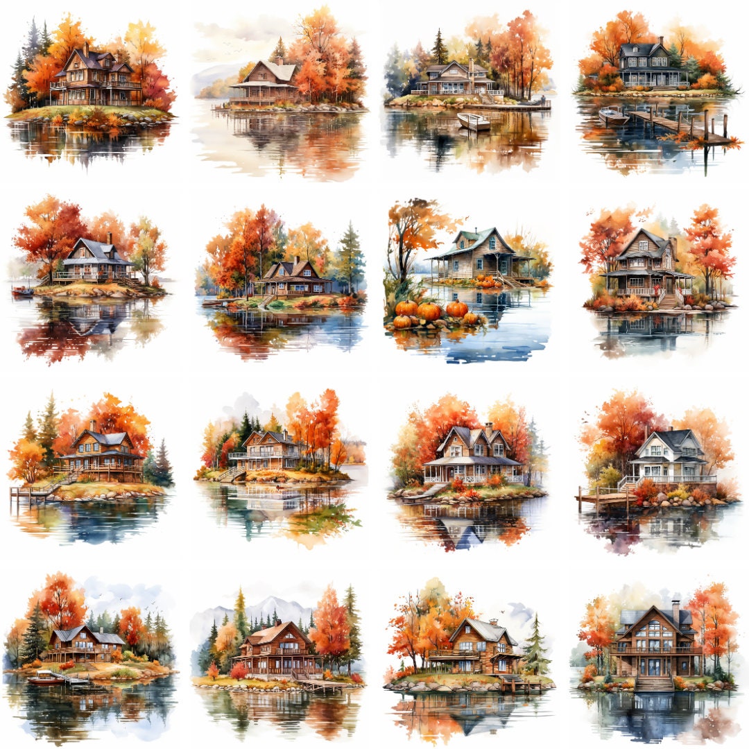 Autumn Lake House Clipart, Scenic Clipart, Lake House Png, Lake Clipart ...