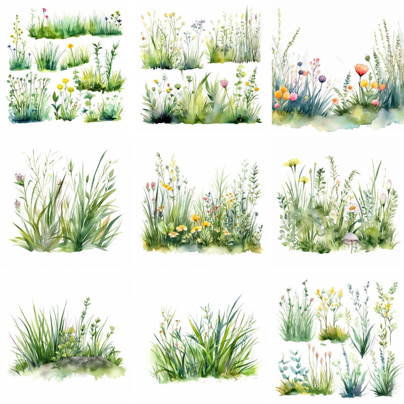 20 Watercolor Spring Grass Clipart Set Grass Illustrations - Etsy