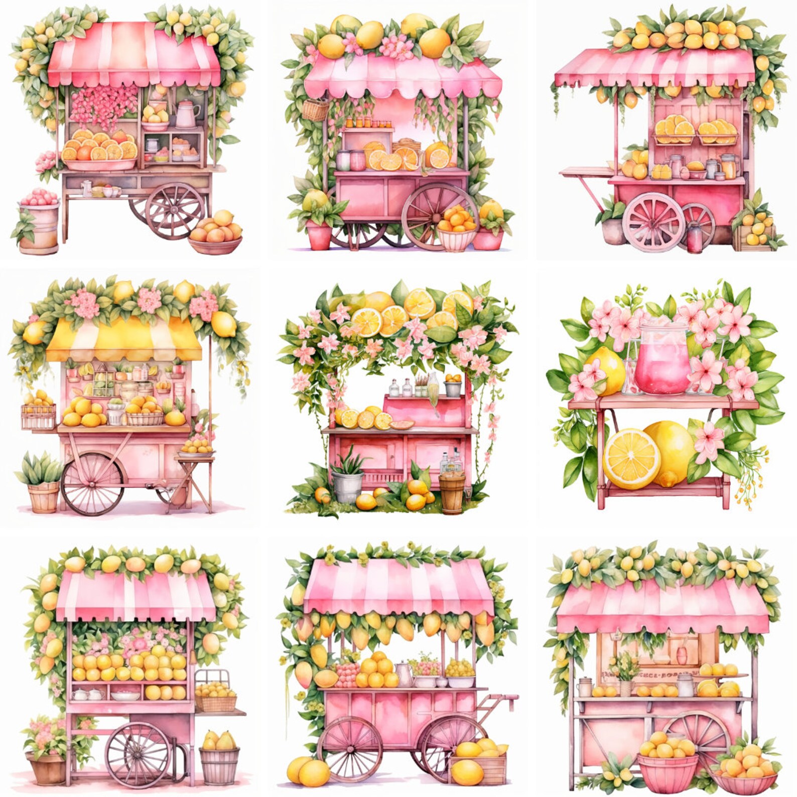 Watercolor Pink Lemonade Stand Clipart PNG Files, High Quality Food ...