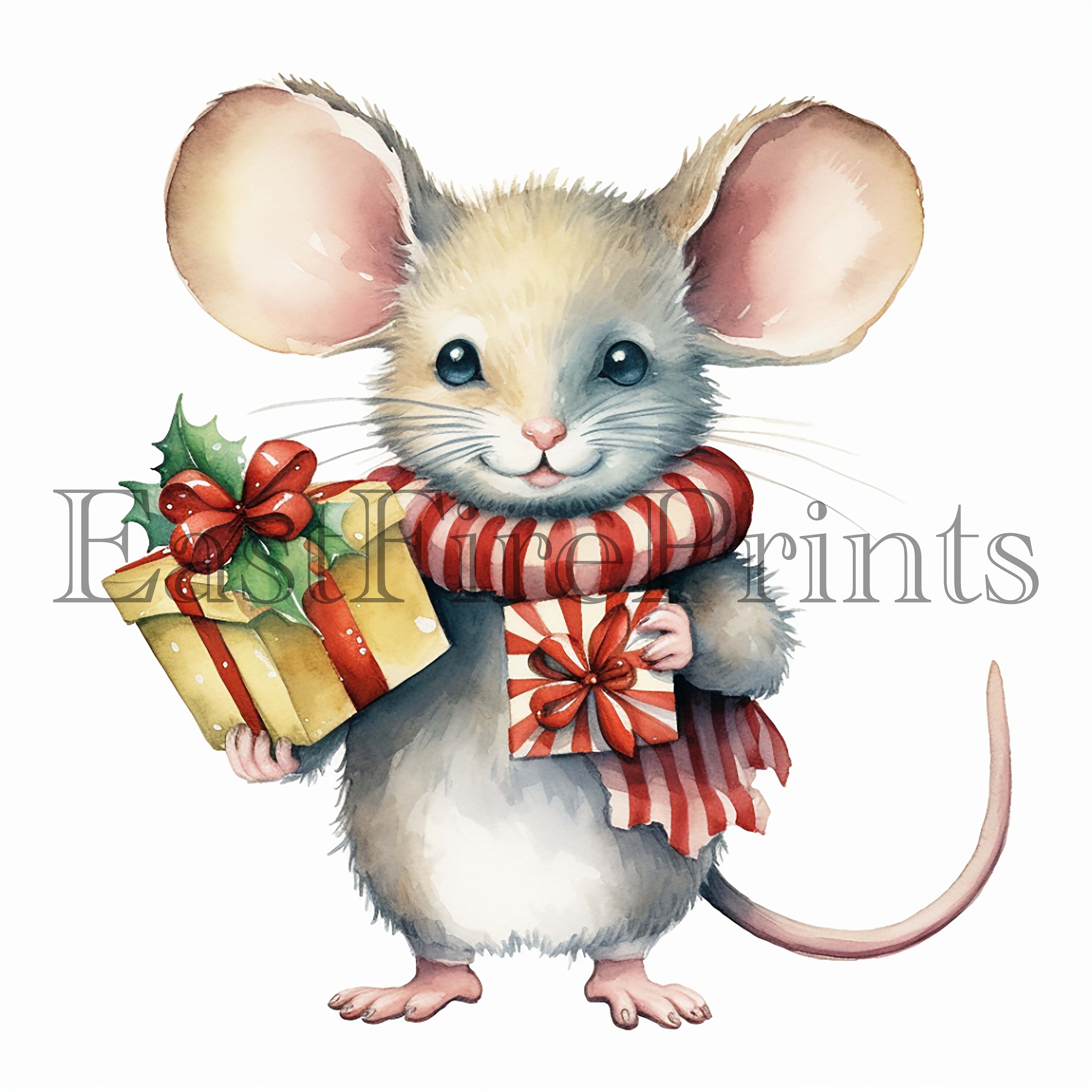 Watercolor Christmas Mouse Clipart High Quality Png Xmas - Etsy