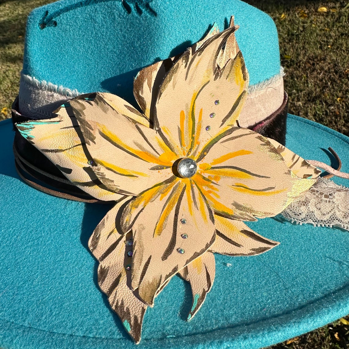 Seaside Yellow Leather Flower Custom Hat - Etsy