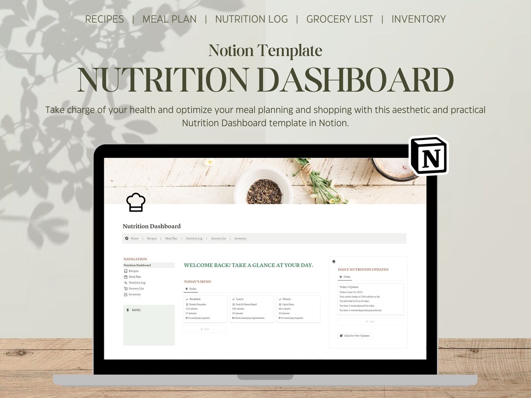 Nutrition Dashboard -- Notion Personal Planner - Etsy