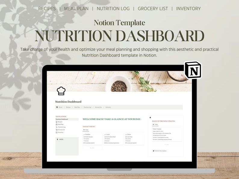Nutrition Dashboard -- Notion Personal Planner - Etsy