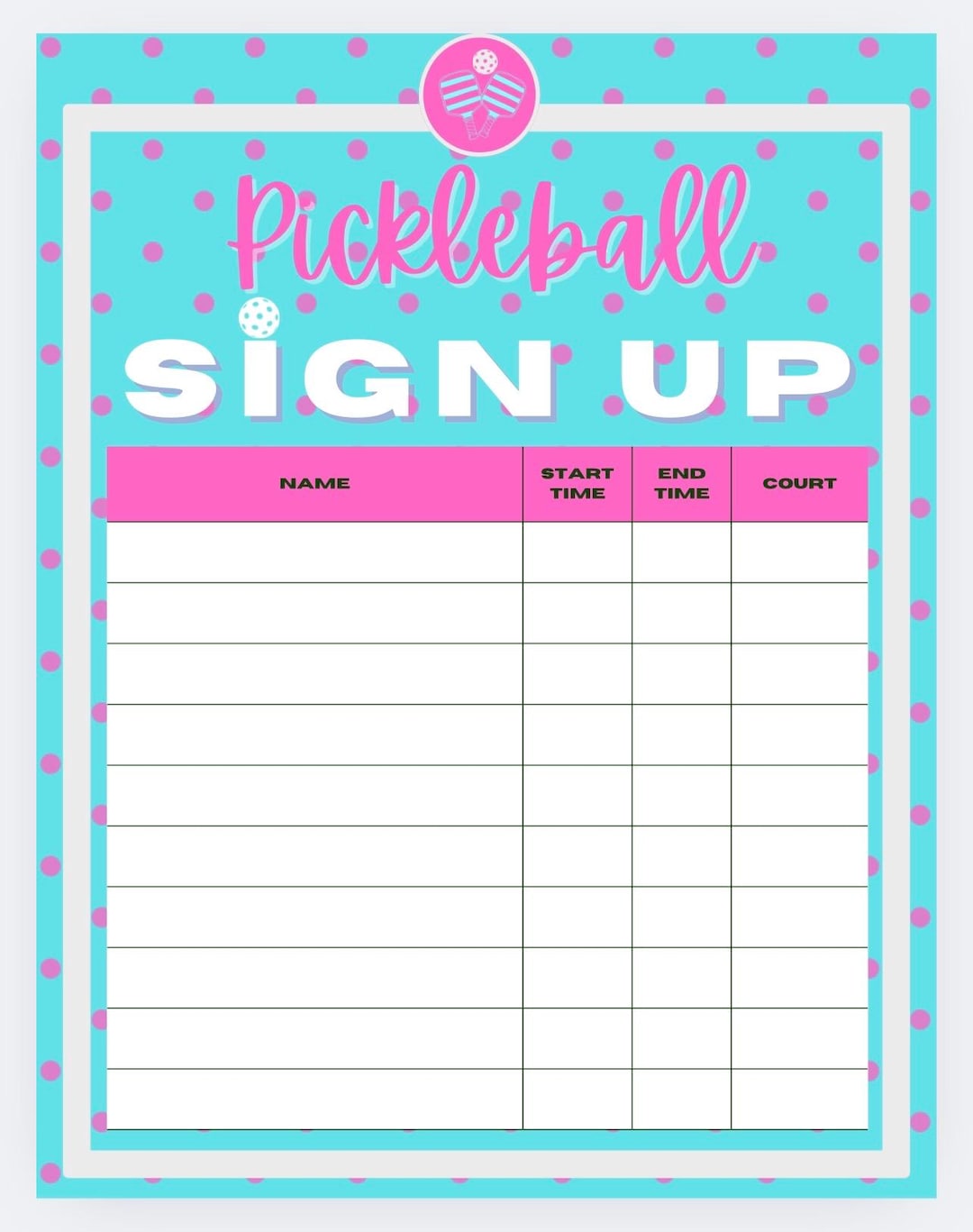 Pickleball Sign up Sheet - Etsy