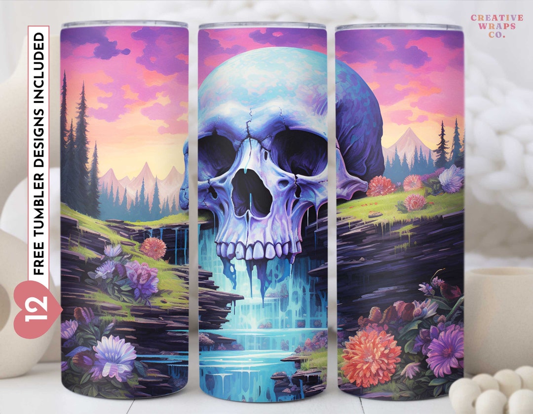 Skulls Wildflowers Water Falls Wallpaper, Skinny Tumblerwrap Design, 20 ...