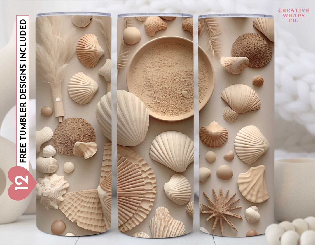 3D Seashells Beach 20 Oz Skinny Tumbler Sublimation Design, Minimal ...