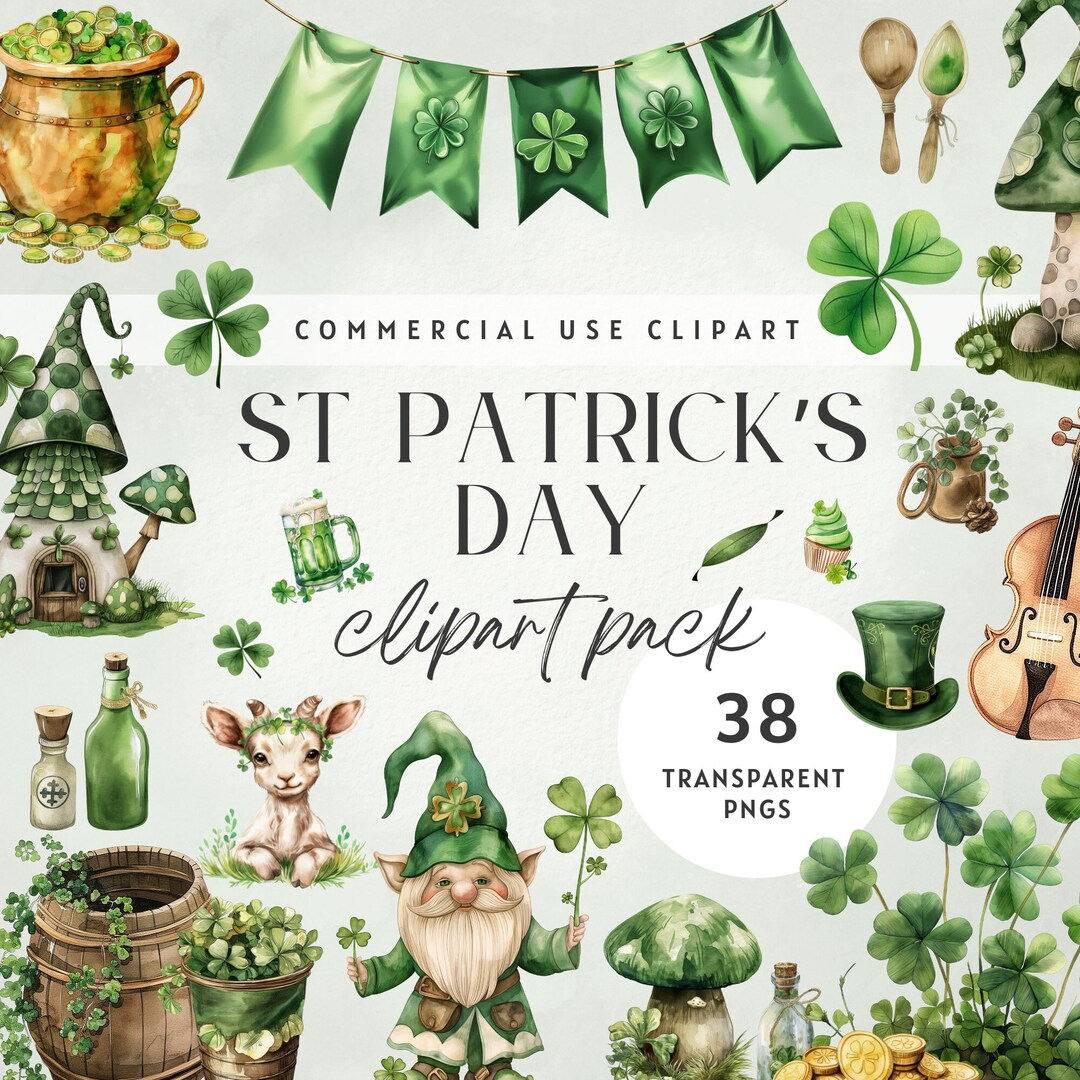 St Patricks Day Clipart, Digital Download, Watercolor Leprechaun, 4 ...